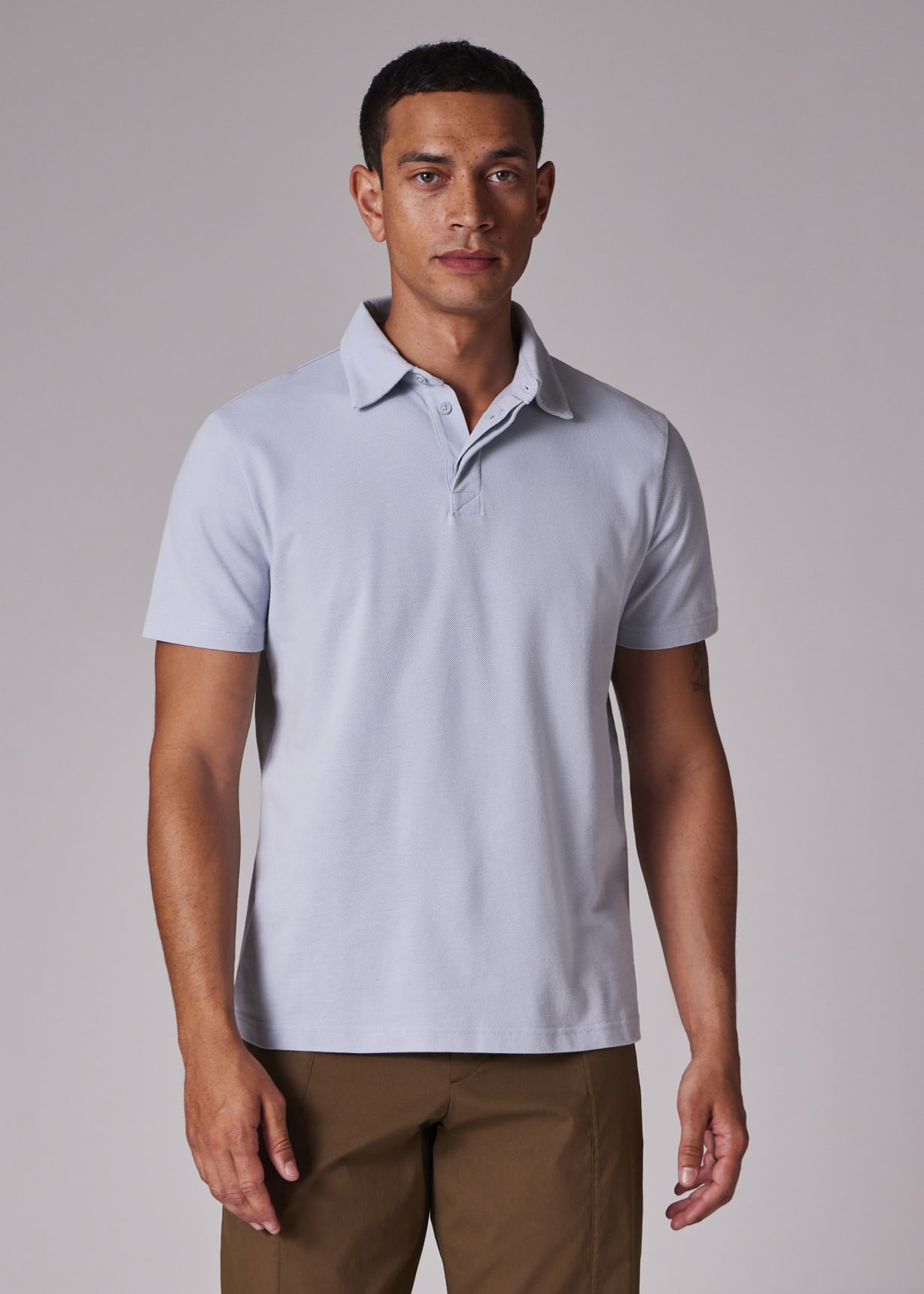 Men's Pale Blue Concealed-Placket Polo Shirt
