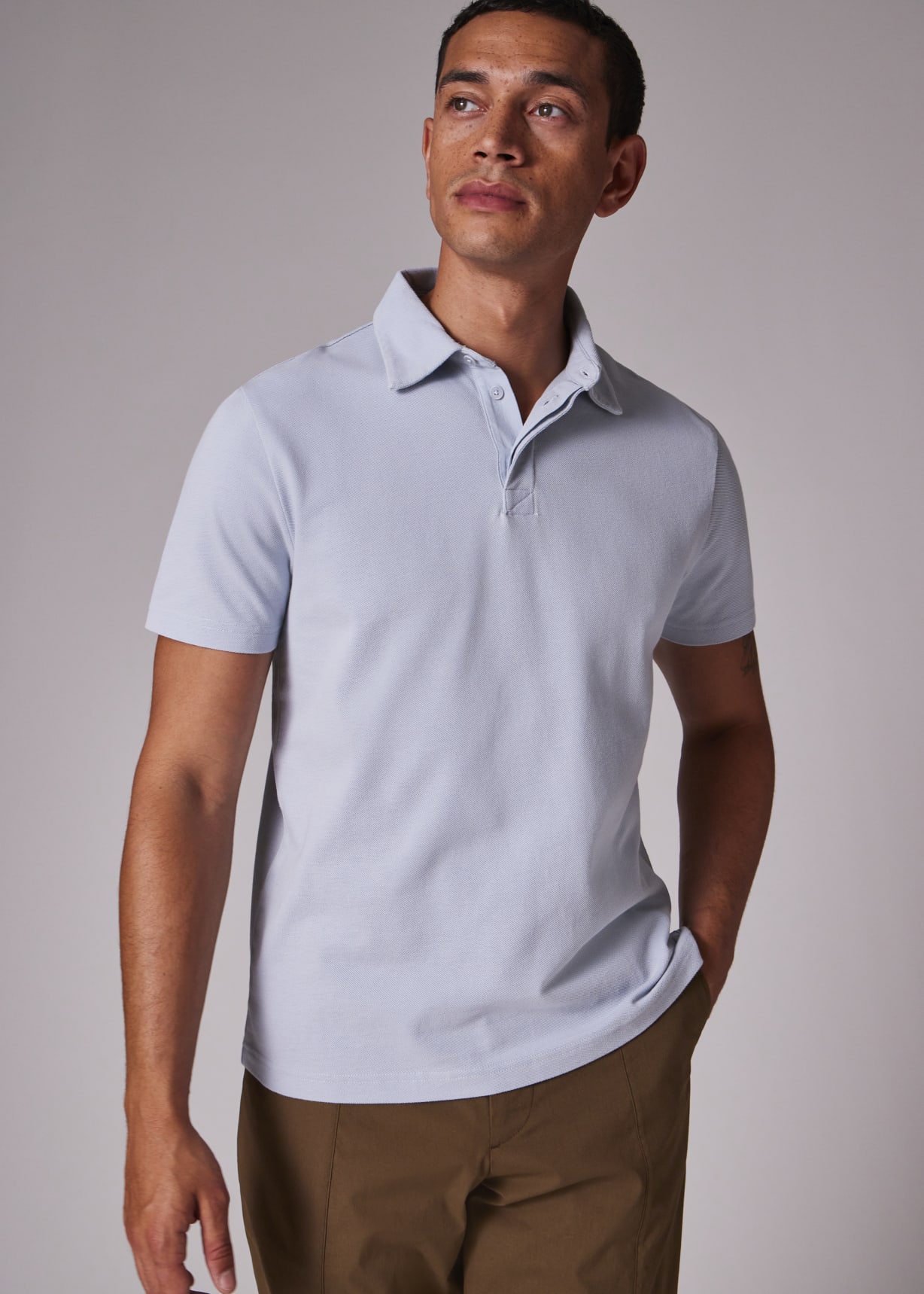 Men's Pale Blue Concealed-Placket Polo Shirt