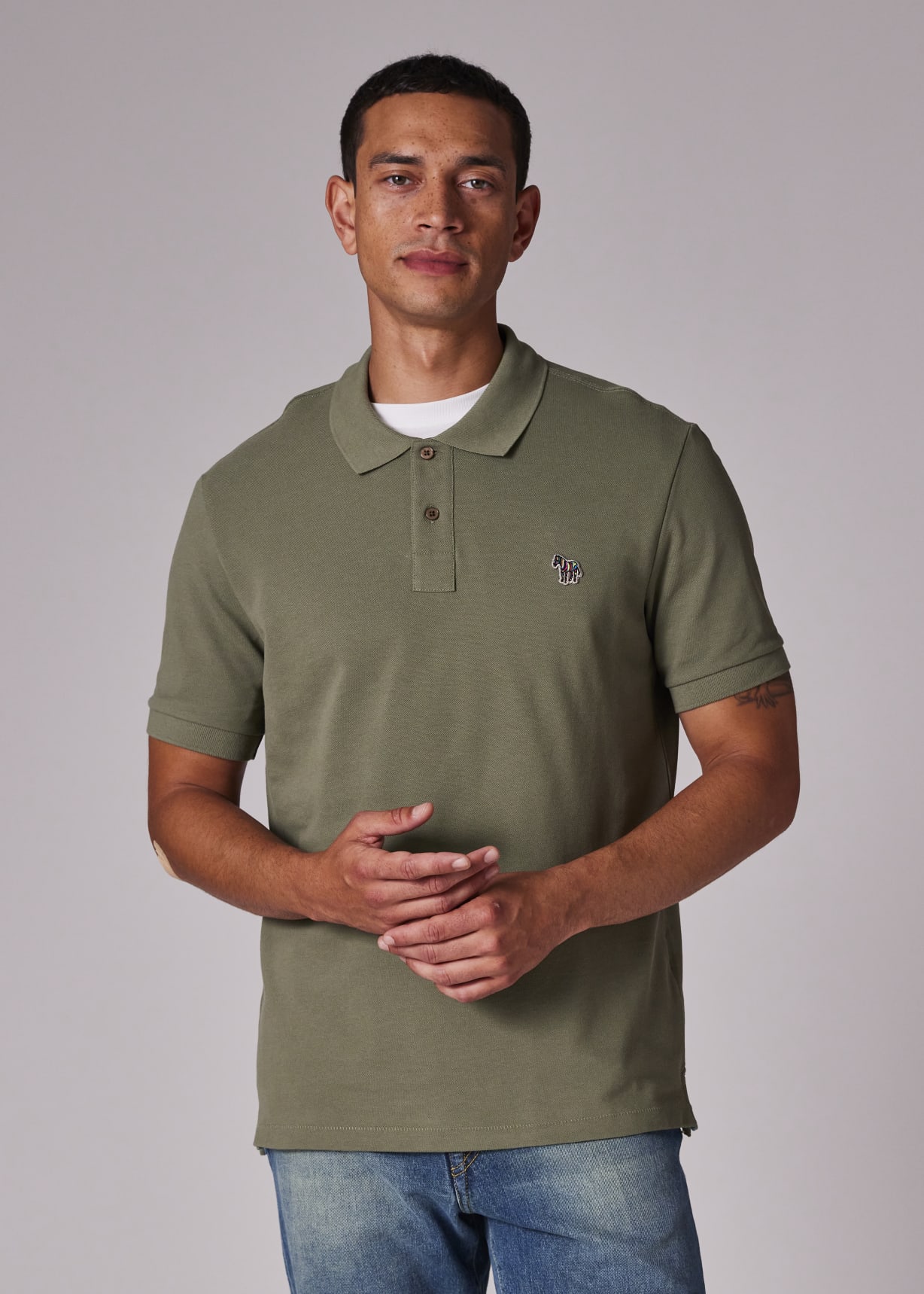 Men's Washed Green Organic Cotton Zebra Polo Shirt
