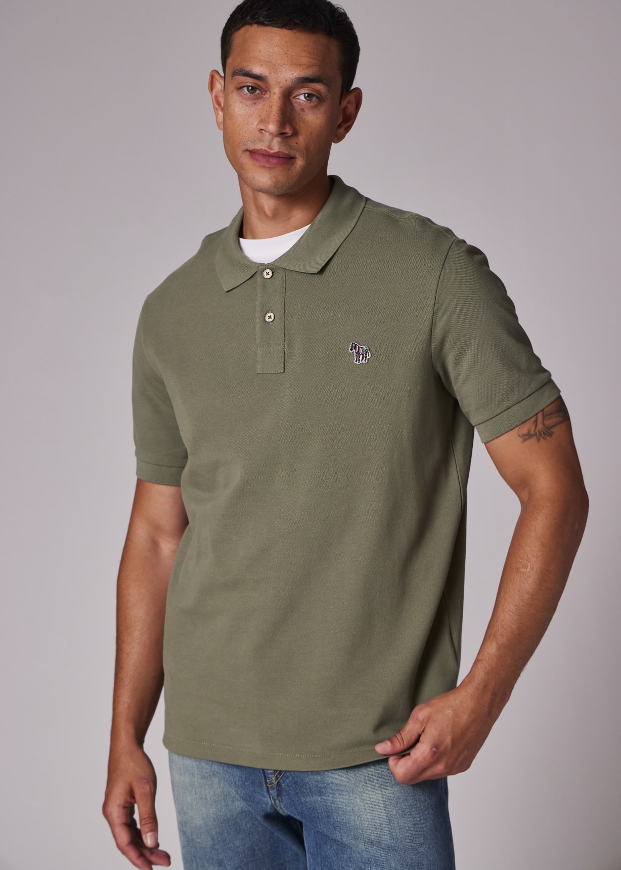 Men's Washed Green Organic Cotton Zebra Polo Shirt