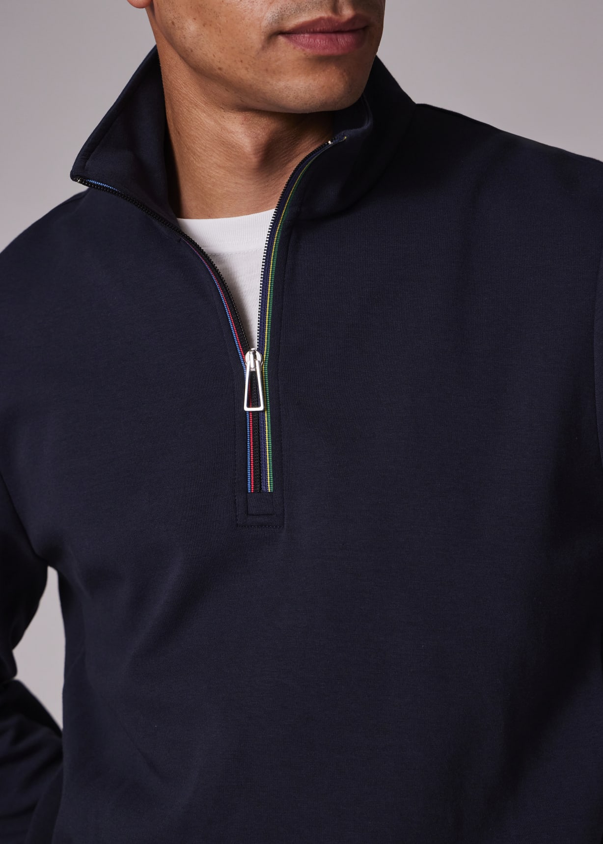 Men's Navy Double Face Cotton-Blend Quarter Zip Sweatshirt
