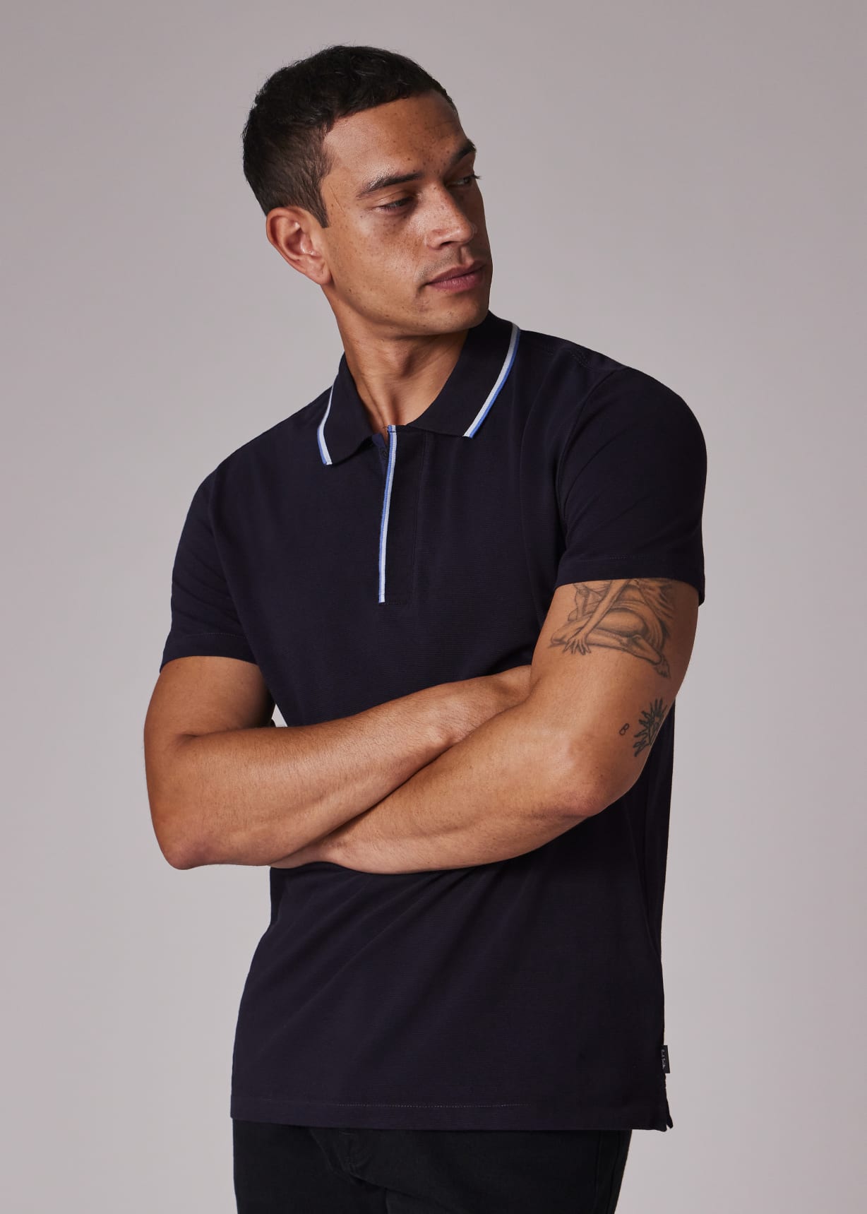 Men's Navy Contrast-Tipping Polo Shirt