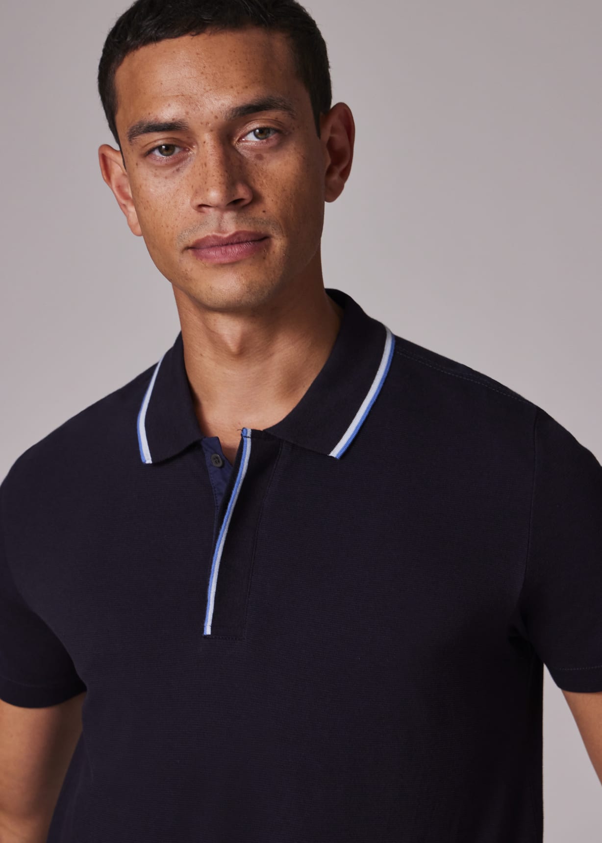 Men's Navy Contrast-Tipping Polo Shirt