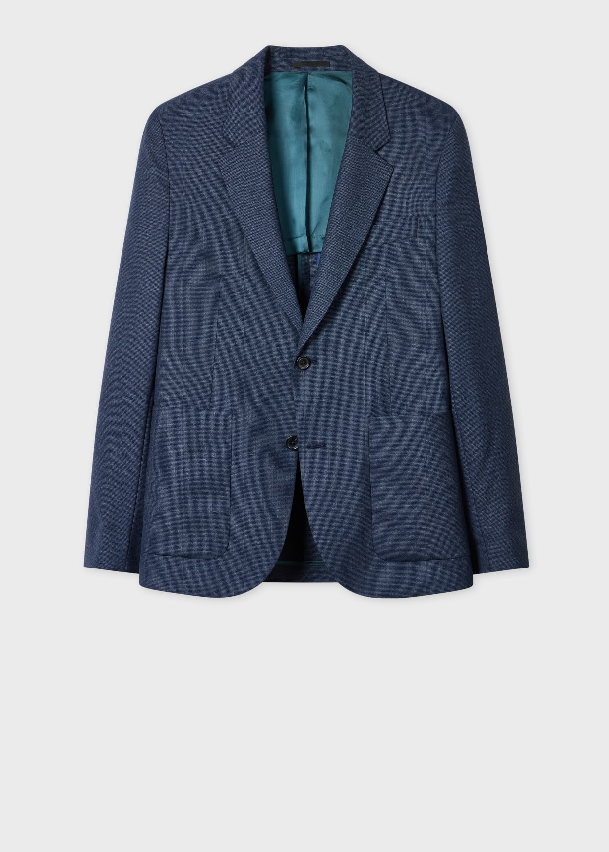 Men's Navy Wool-Blend Micro-Check Blazer