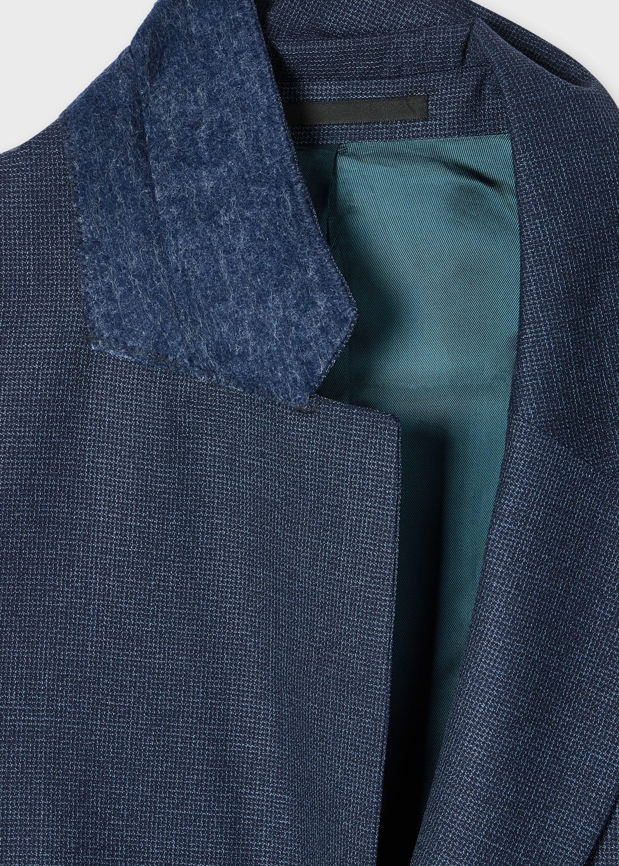 Men's Navy Wool-Blend Micro-Check Blazer