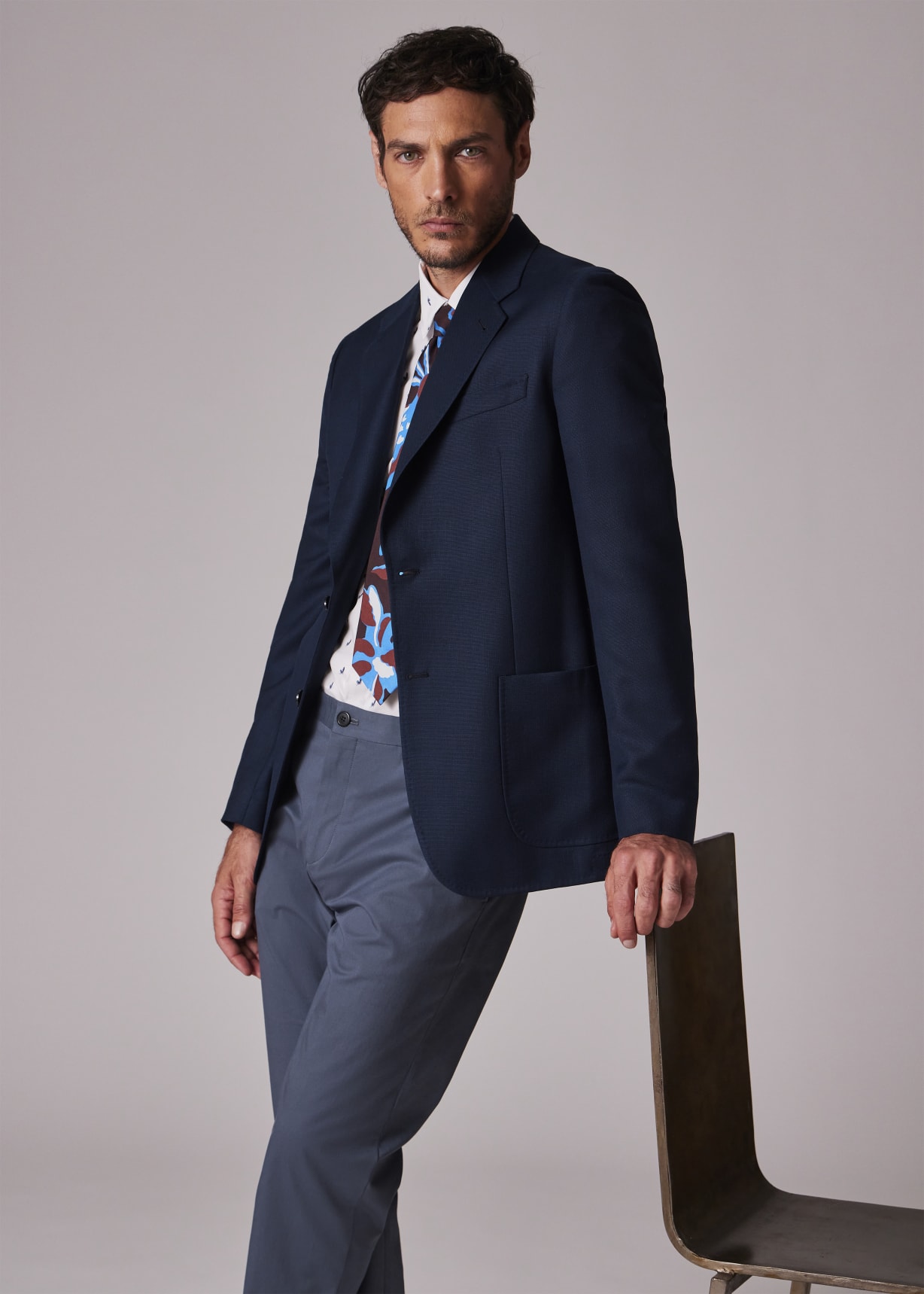 Men's Tailored-Fit Navy Wool Hopsack Buggy-Lined Blazer