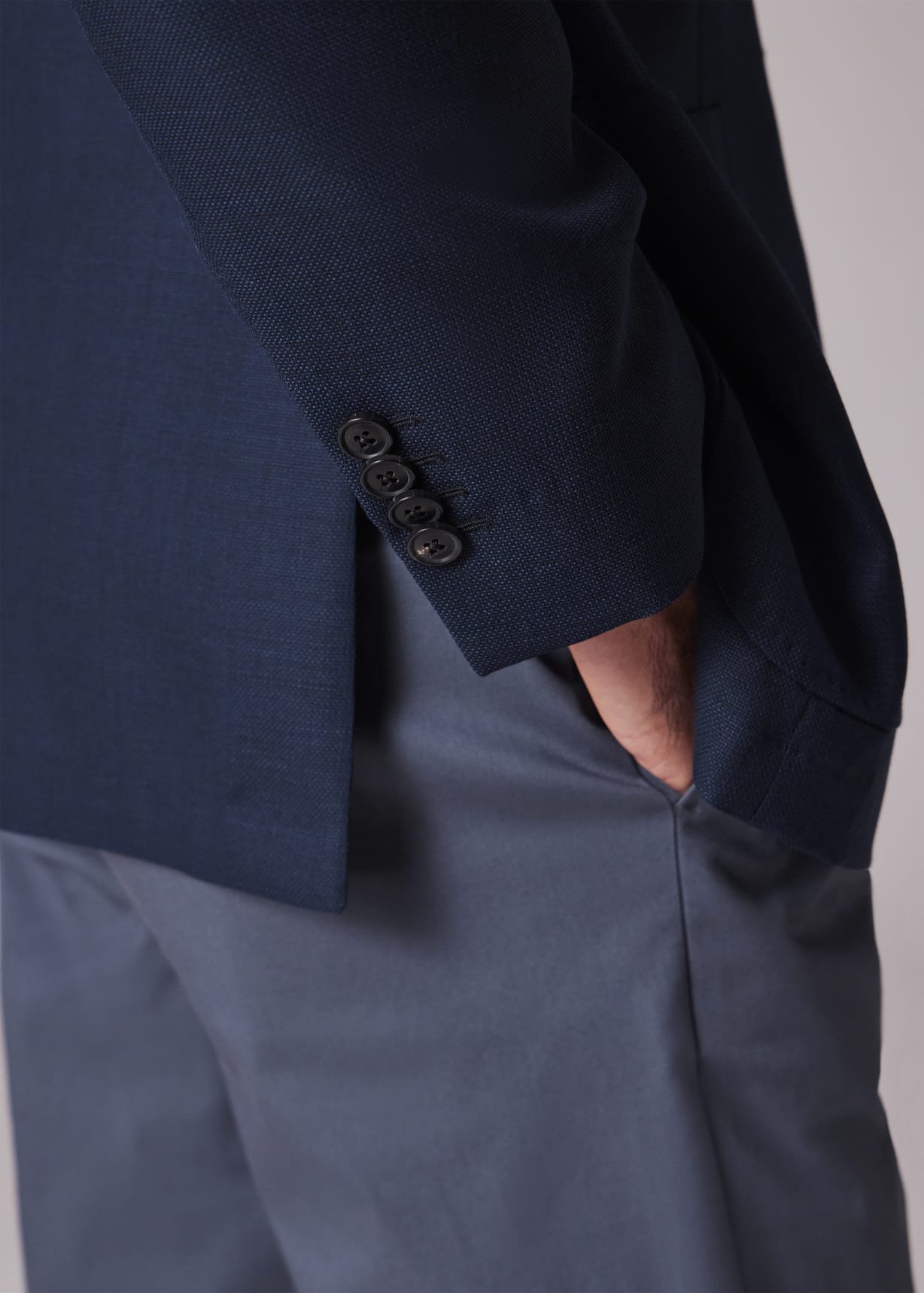 Men's Tailored-Fit Navy Wool Hopsack Buggy-Lined Blazer