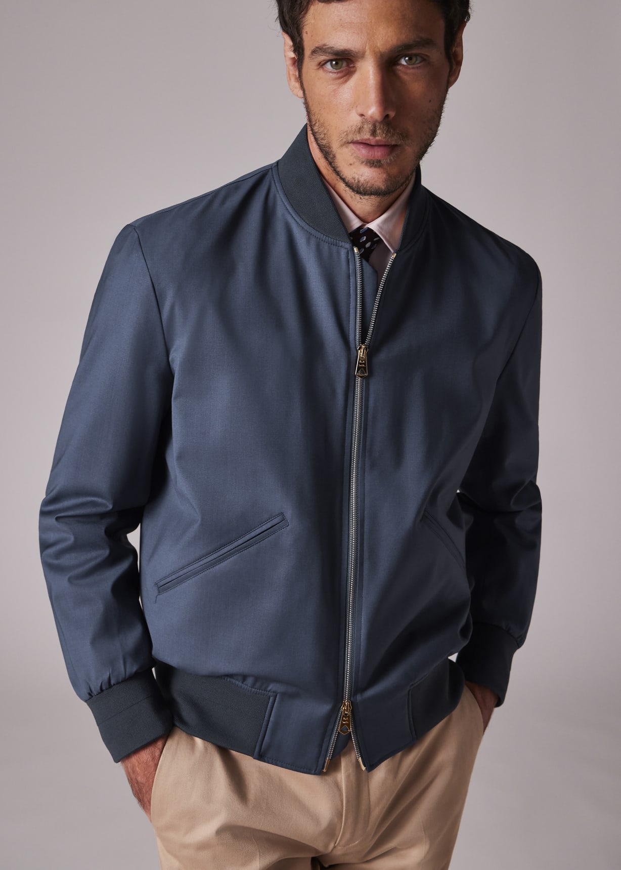 Men's Blue 'Storm System' Wool Bomber Jacket
