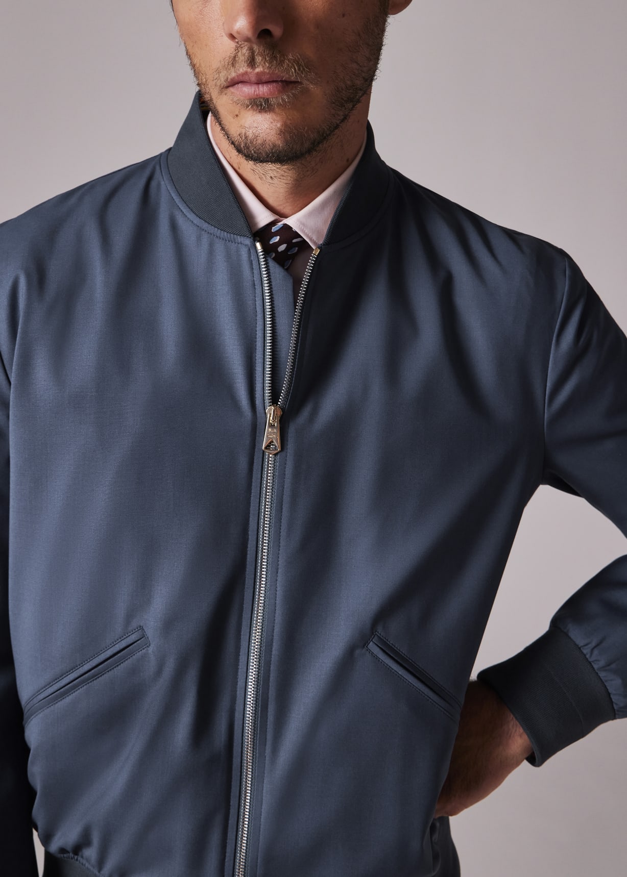 Men's Blue 'Storm System' Wool Bomber Jacket