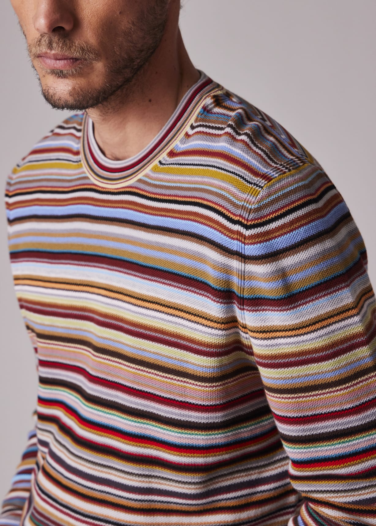 Men's Cotton 'Signature Stripe' Crew Neck Knitted Sweater