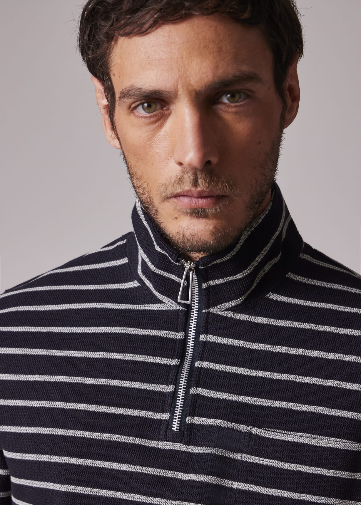 Men's Navy Textured Stripe Zip Neck Sweatshirt