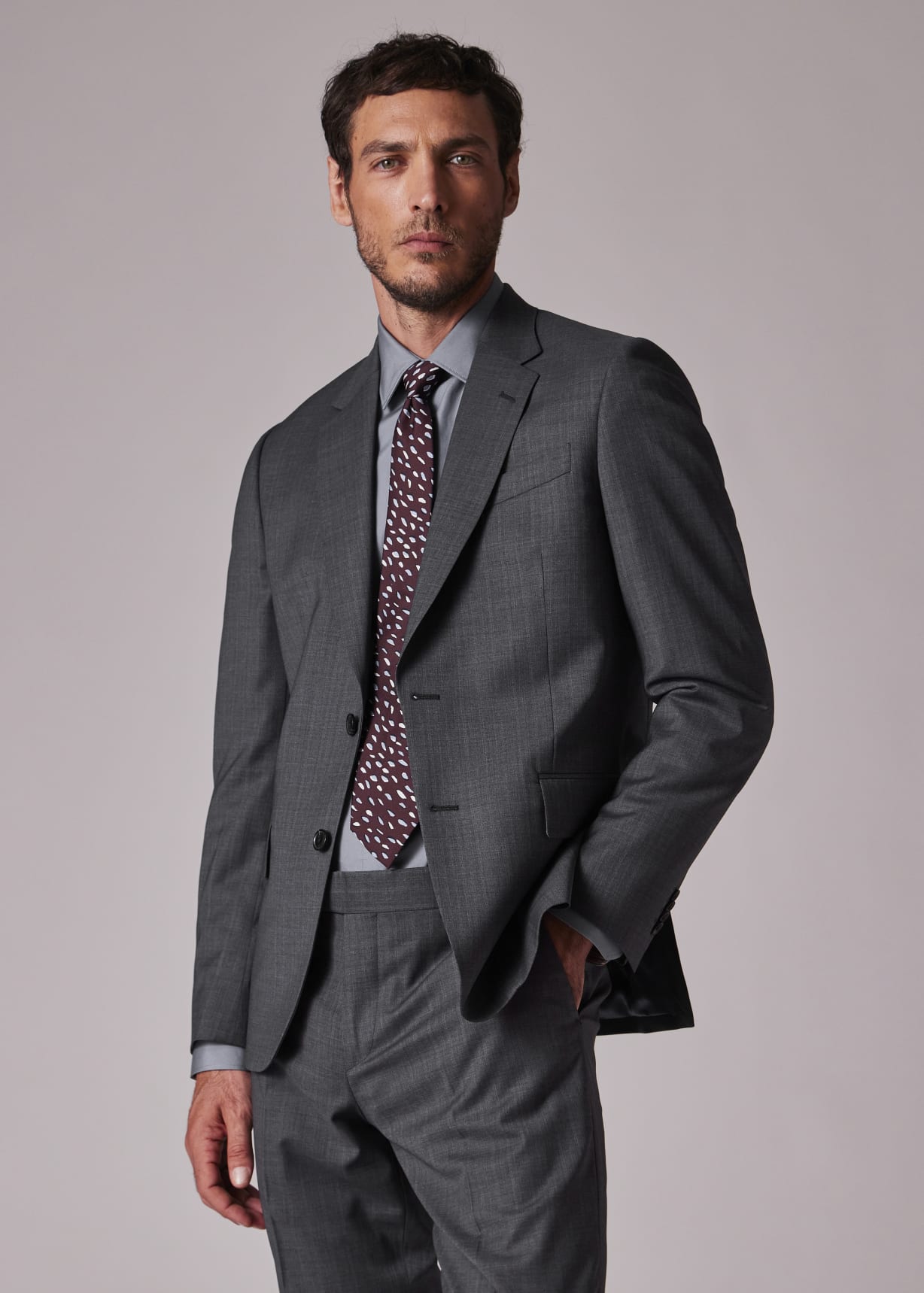 Men's Tailored-Fit Grey Stripe Tropical Wool Suit