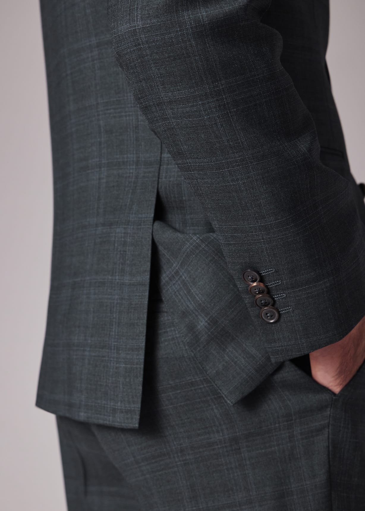 Men's Tailored Fit Green Superfine Merino Wool Check Three-Piece Suit