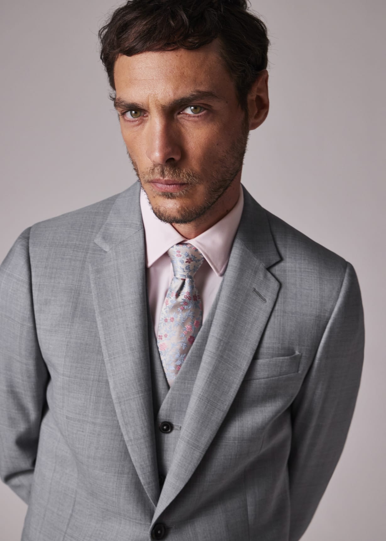 Men's Grey Superfine Merino Wool Check Three-Piece Suit