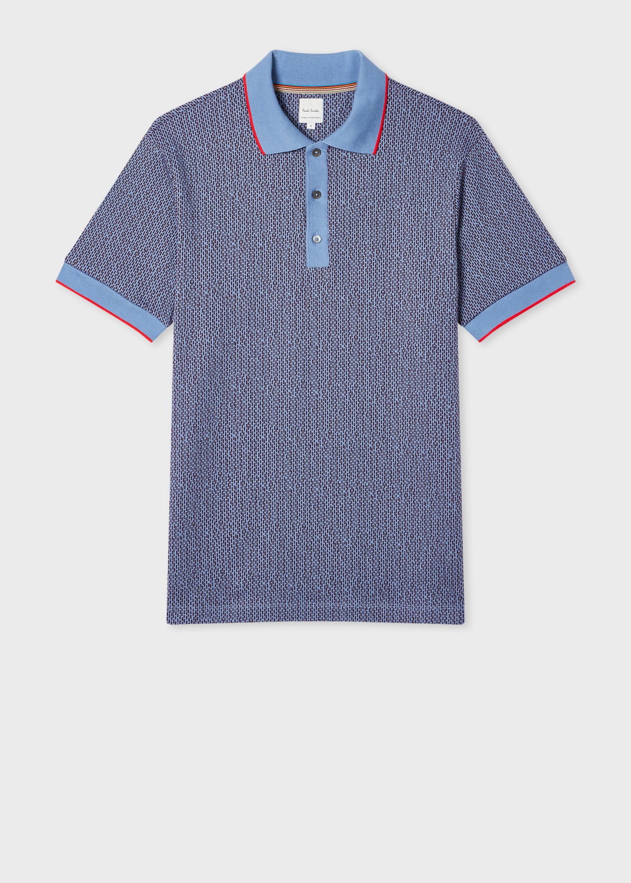 Men's Blue Micro-Jacquard Cotton-Blend Polo Shirt