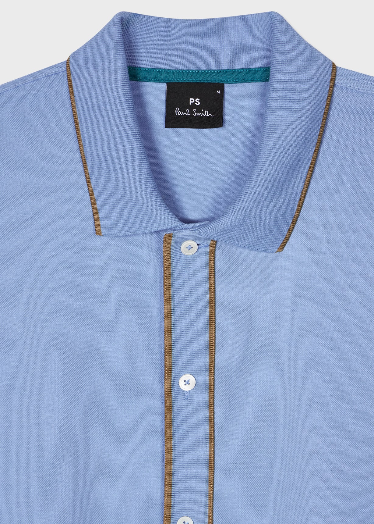 Men's Light Blue Stretch-Cotton Polo Shirt With Tipping