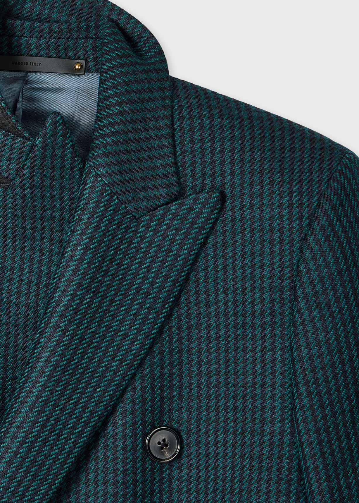 Men's Navy and Teal Houndstooth Wool-Blend Double Breasted Overcoat