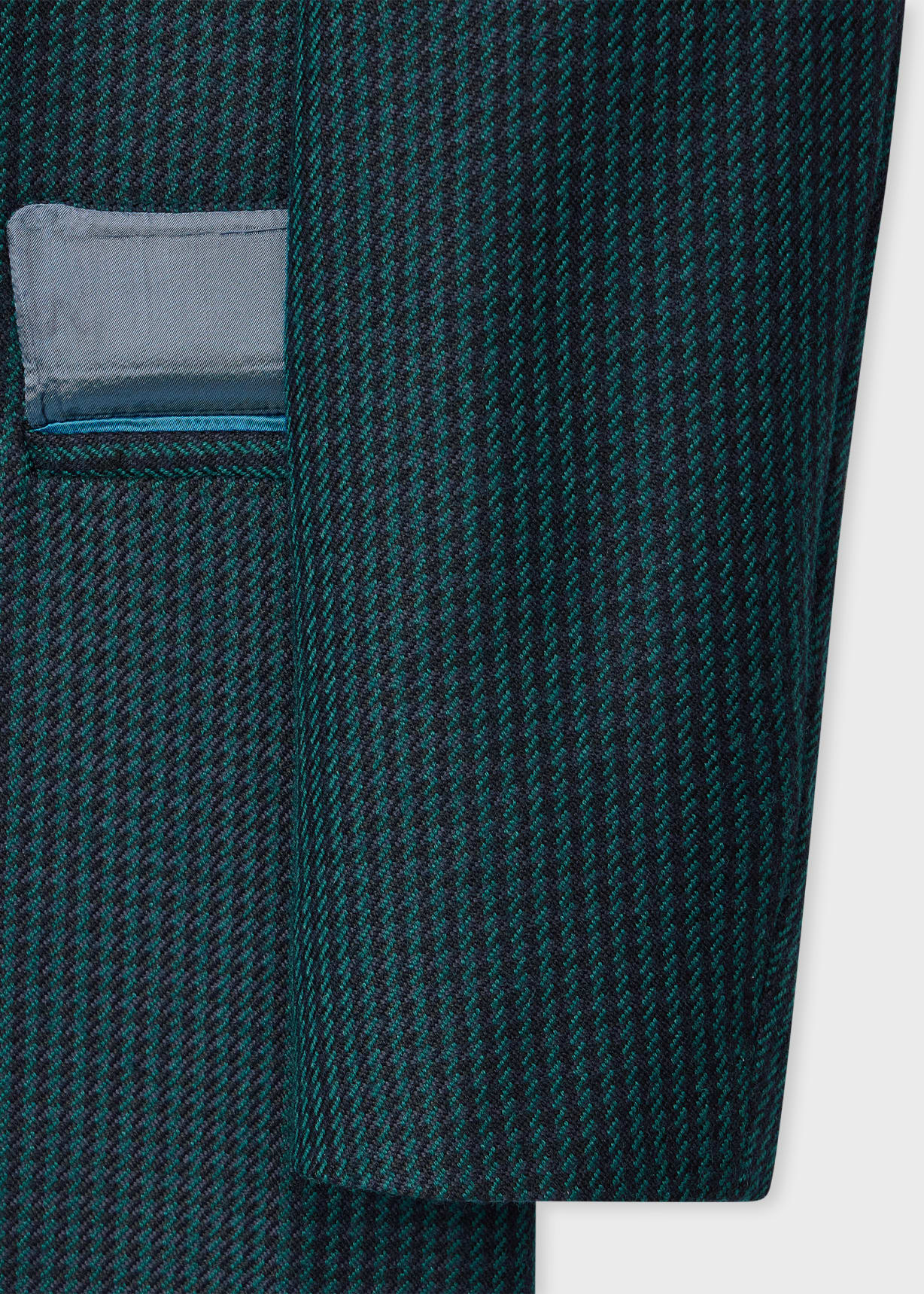 Men's Navy and Teal Houndstooth Wool-Blend Double Breasted Overcoat