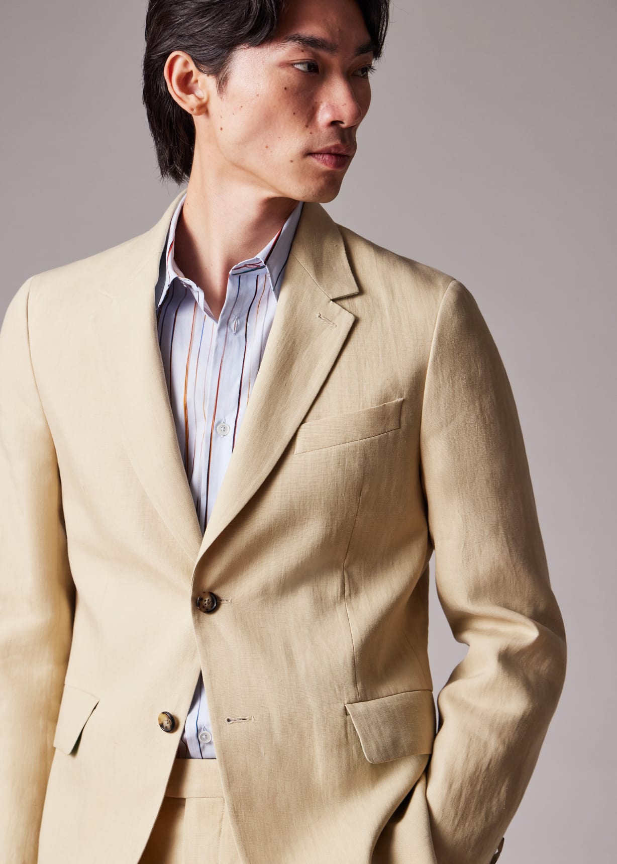 Men's Light Tan Linen Buggy-Lined Suit
