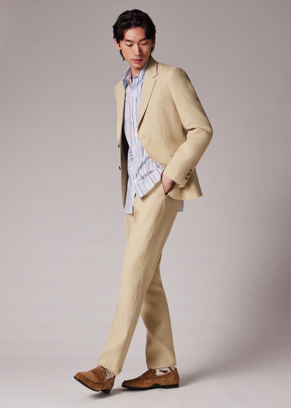 Men's Light Tan Linen Buggy-Lined Suit