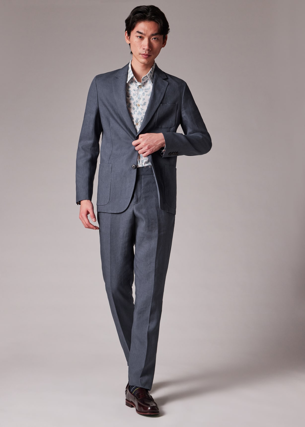 Men's Stone Blue Linen Suit