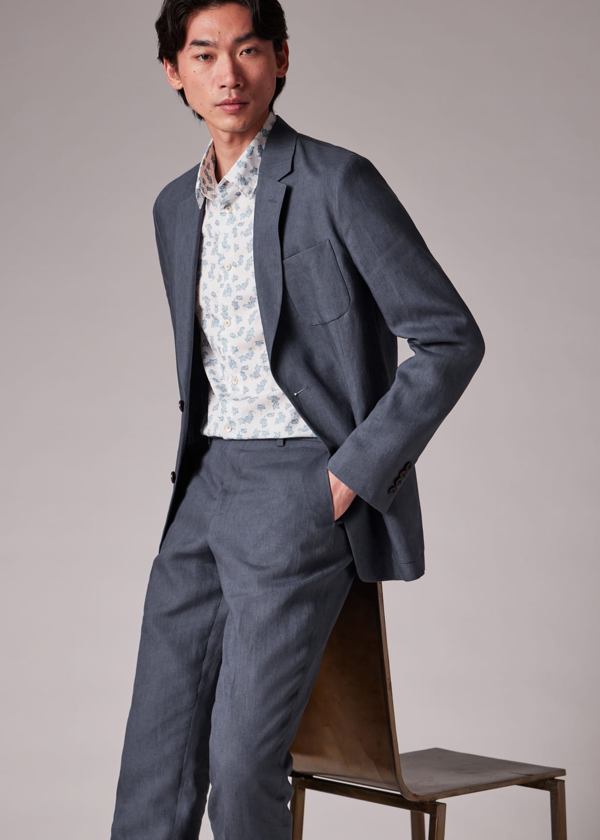Men's Stone Blue Linen Suit