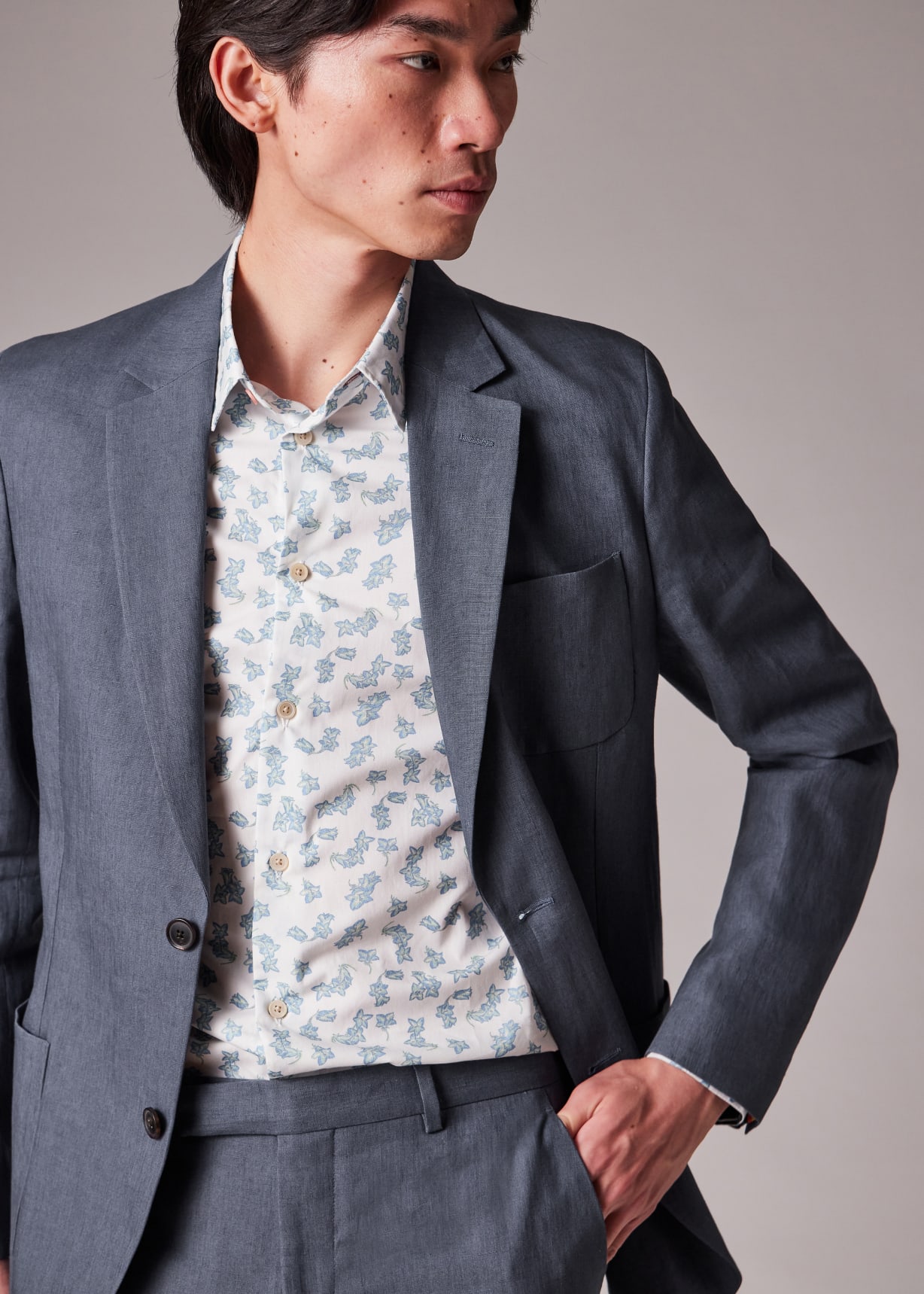 Men's Stone Blue Linen Suit