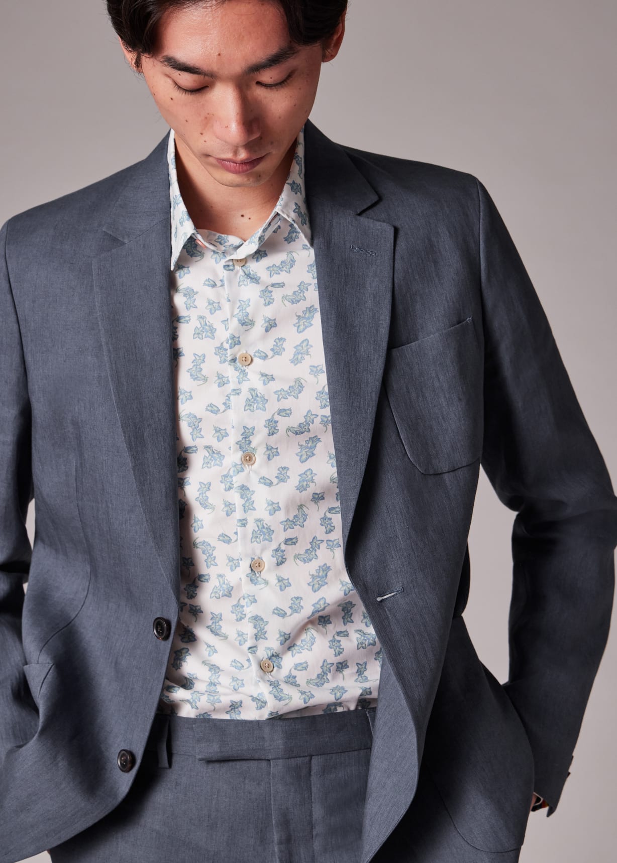 Men's Stone Blue Linen Suit