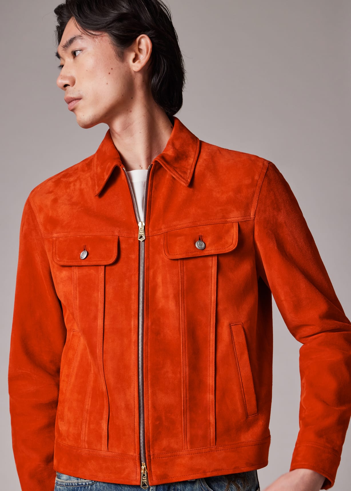 Men's Burnt Orange Suede Trucker Jacket
