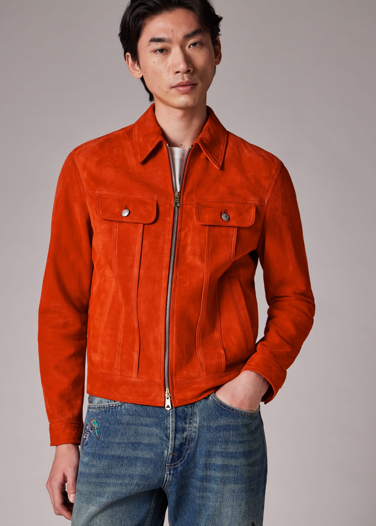 Men's Burnt Orange Suede Trucker Jacket