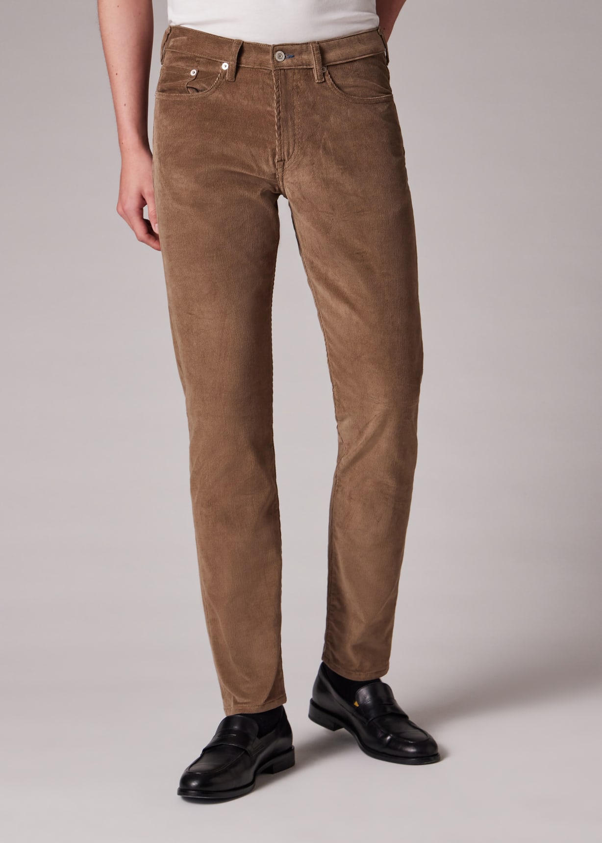 Men's Tapered-Fit Light Brown Corduroy Trousers