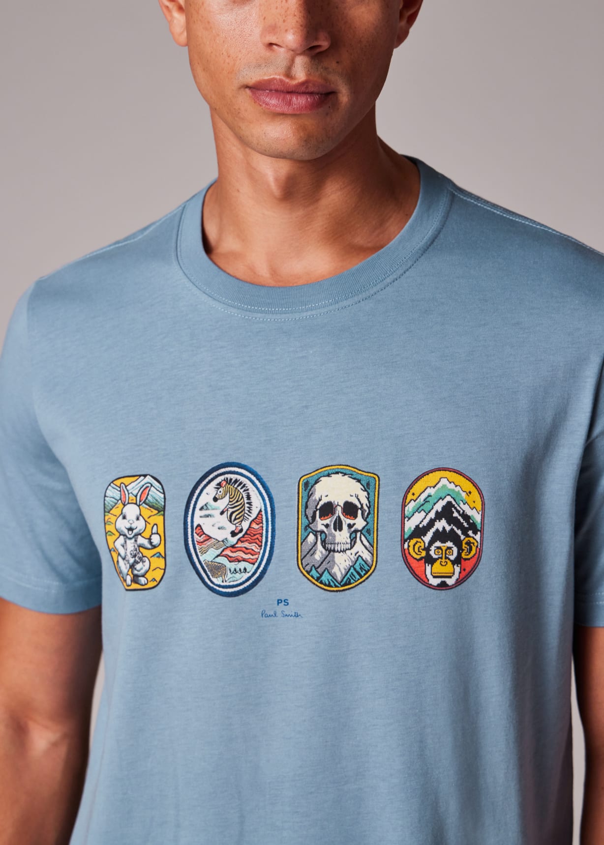 Men's Pale Blue 'Badges' T-Shirt