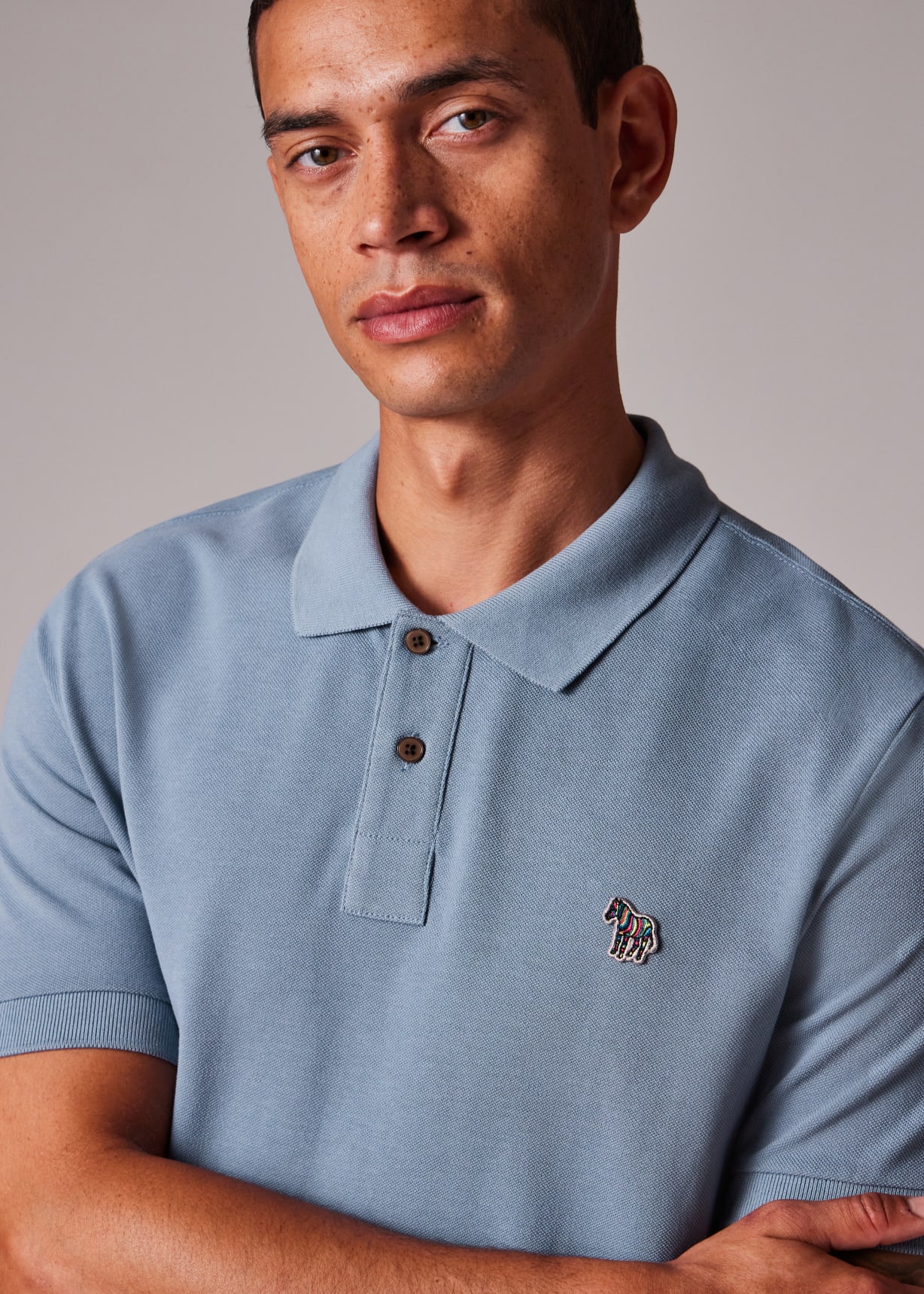 Pale Indigo Organic Cotton Zebra Polo Shirt
