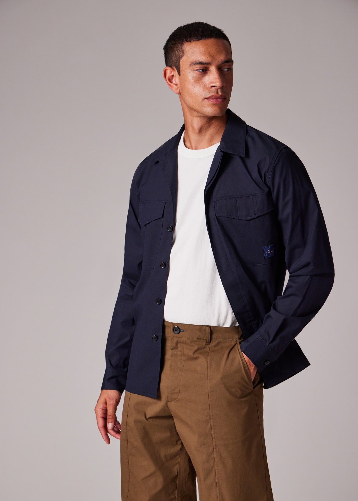 Men's Navy Cotton-Nylon Double Pocket Overshirt