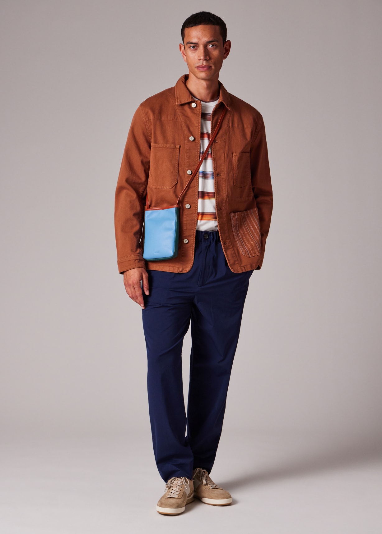 Rust Stretch Cotton-Twill Embroidered Stripe Chore Jacket