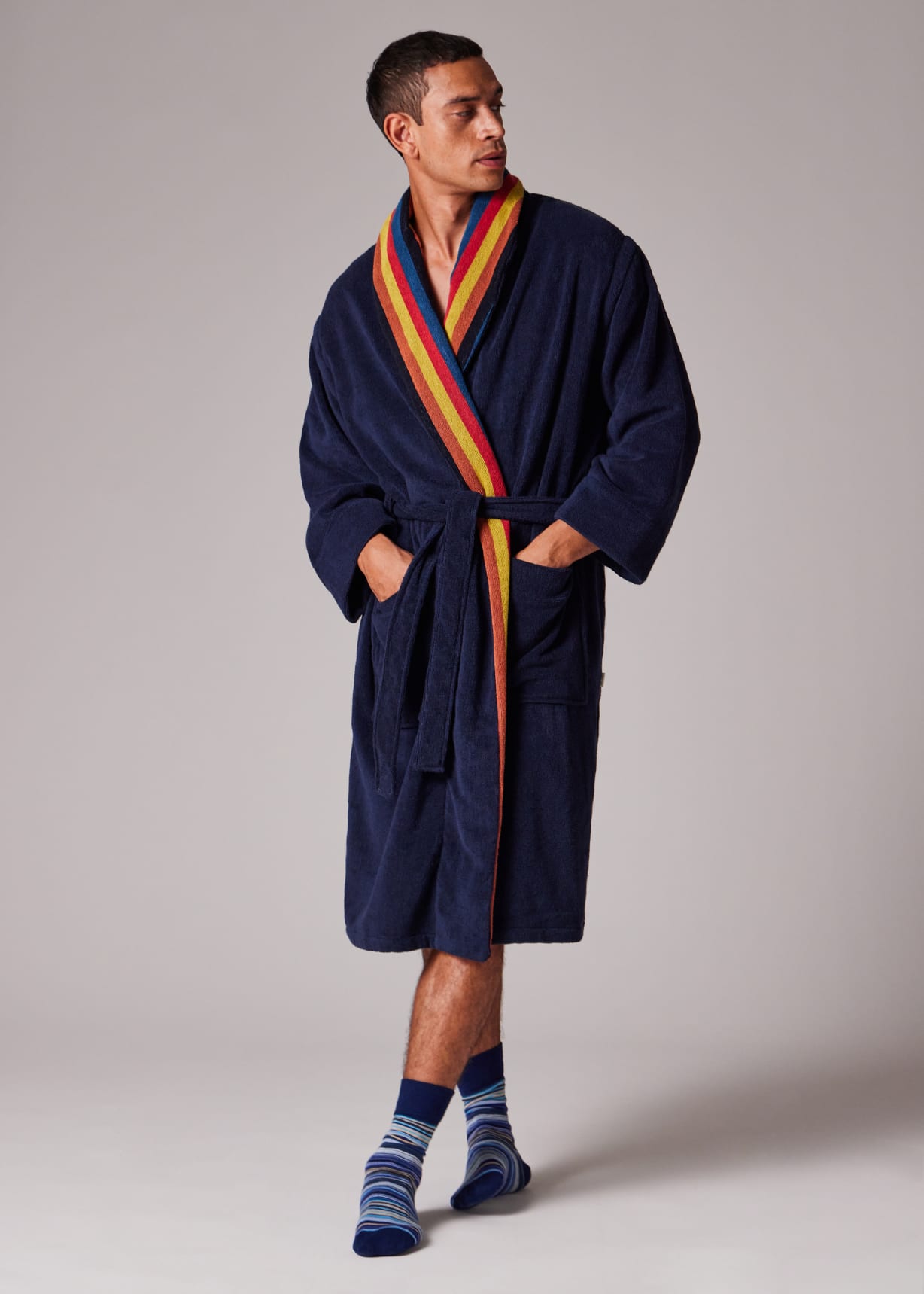 Men's Navy Cotton 'Artist Stripe' Dressing Gown