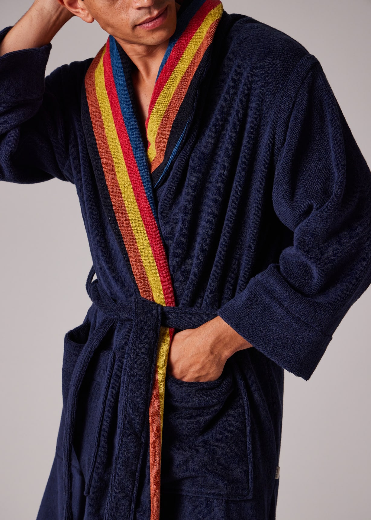 Men's Navy Cotton 'Artist Stripe' Dressing Gown