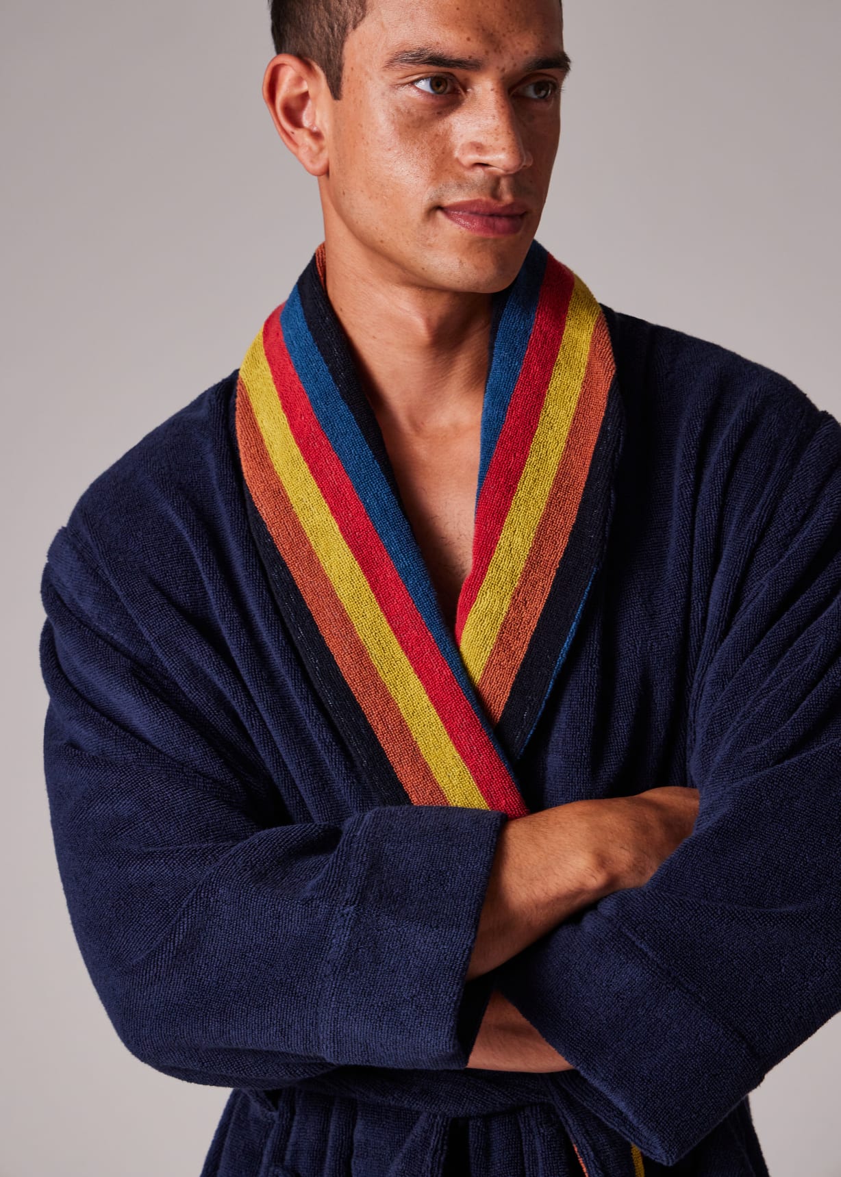 Men's Navy Cotton 'Artist Stripe' Dressing Gown