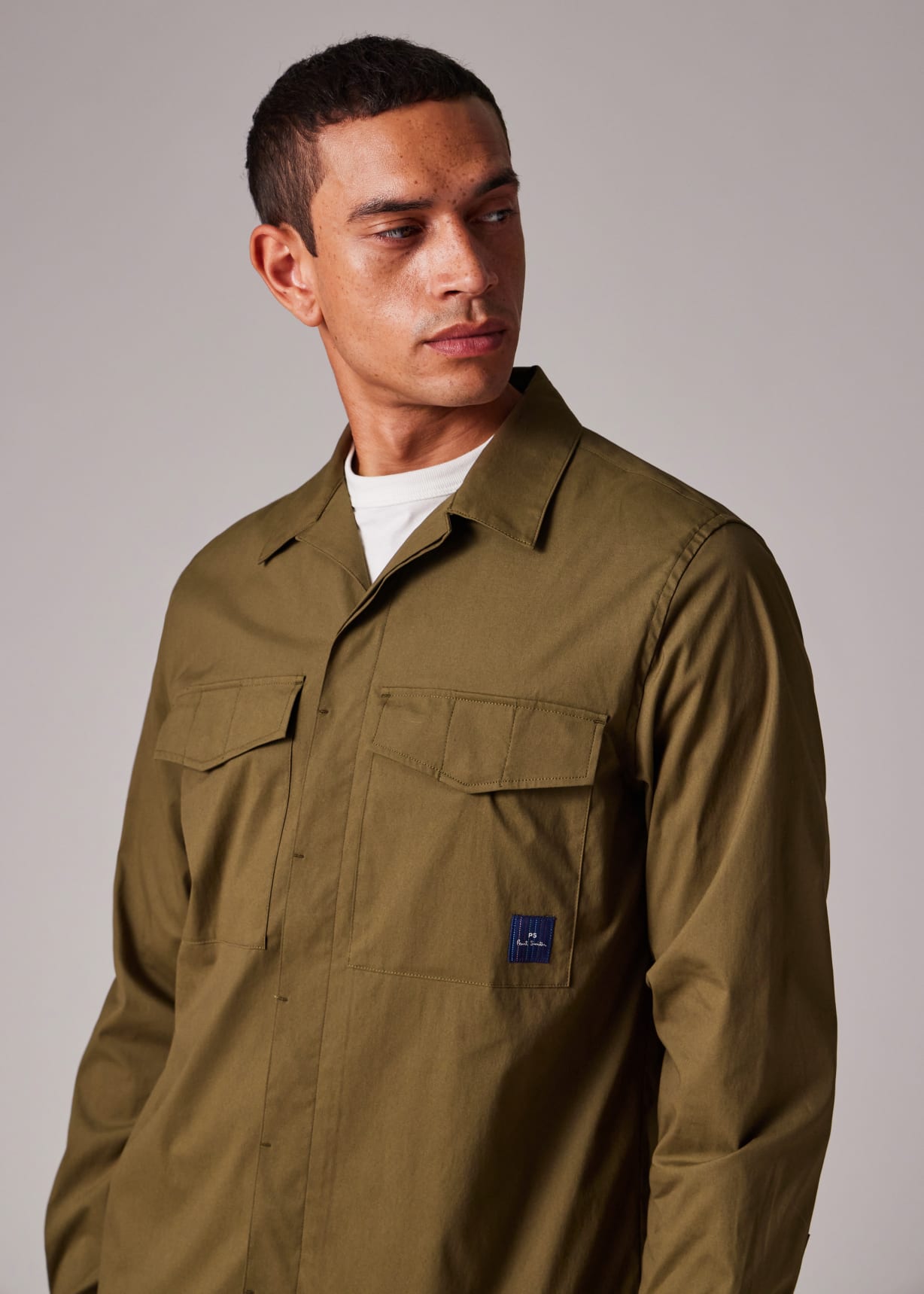 Men's Khaki Cotton-Nylon Double Pocket Overshirt
