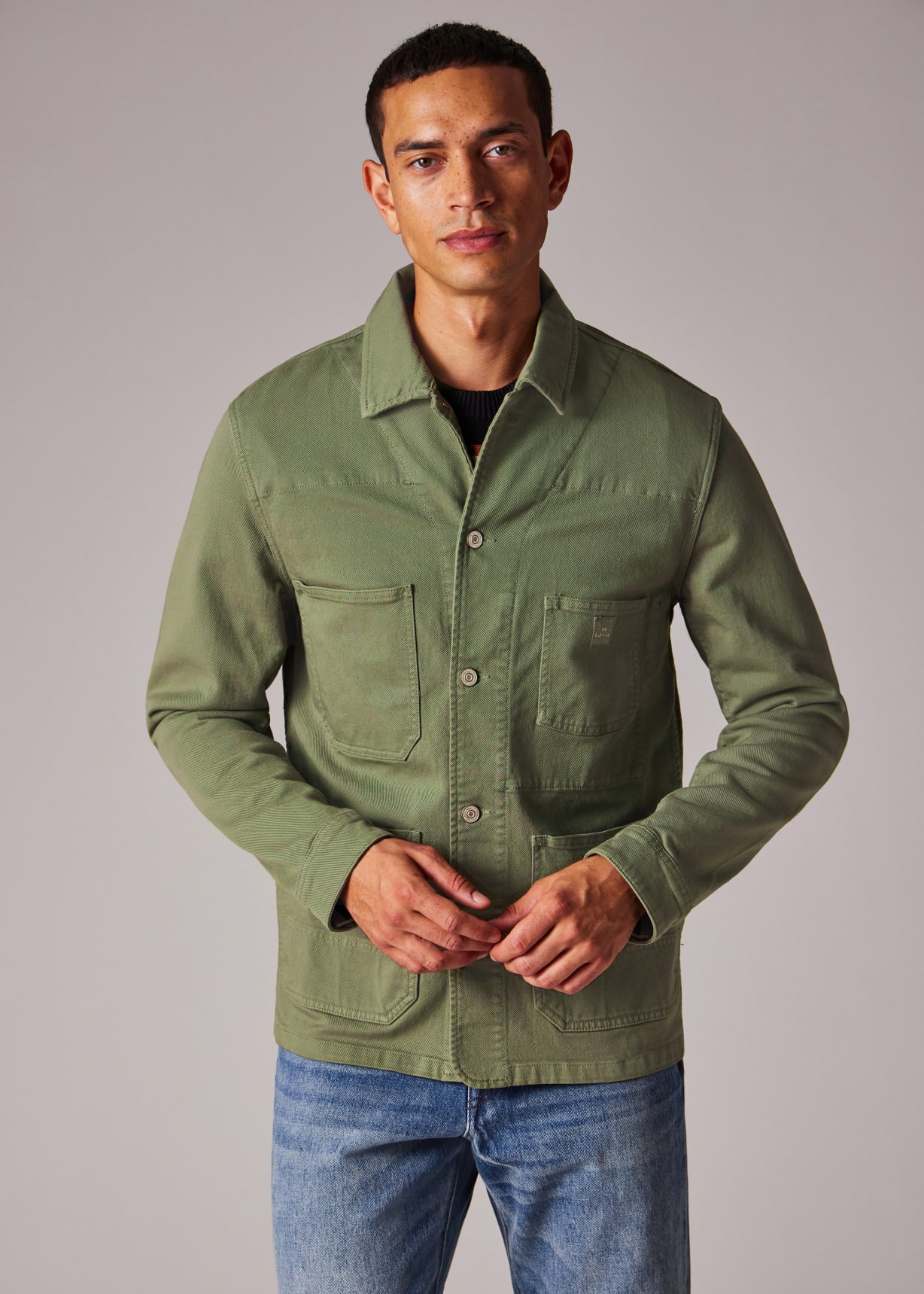 Men's Khaki Stretch Cotton-Twill Chore Jacket