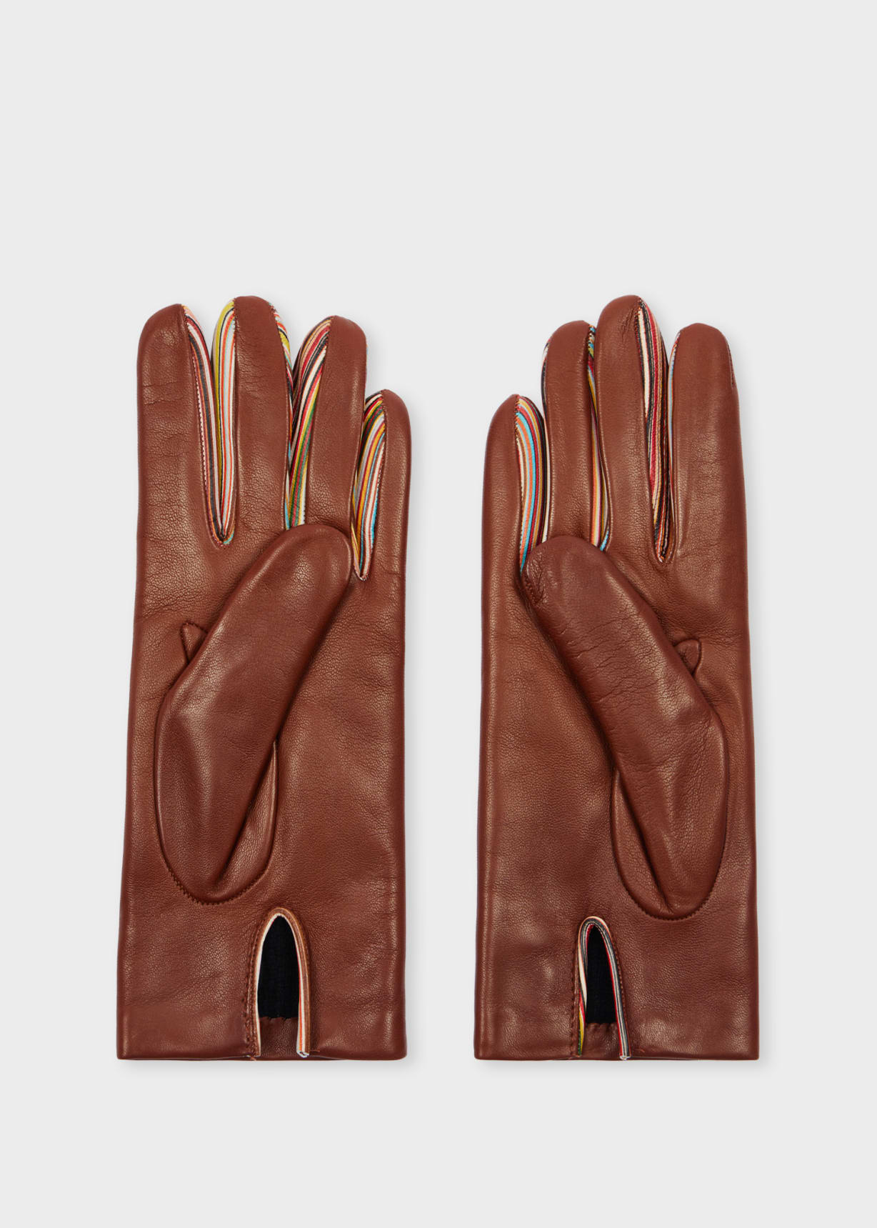 Women's Tan Brown Leather 'Signature Stripe' Gloves