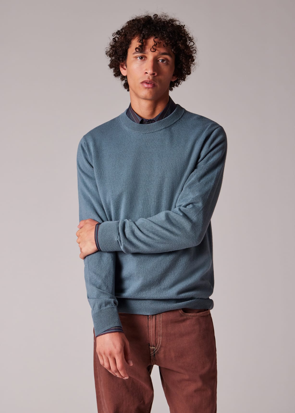 Men's Stone Blue Cashmere Crew Neck Sweater