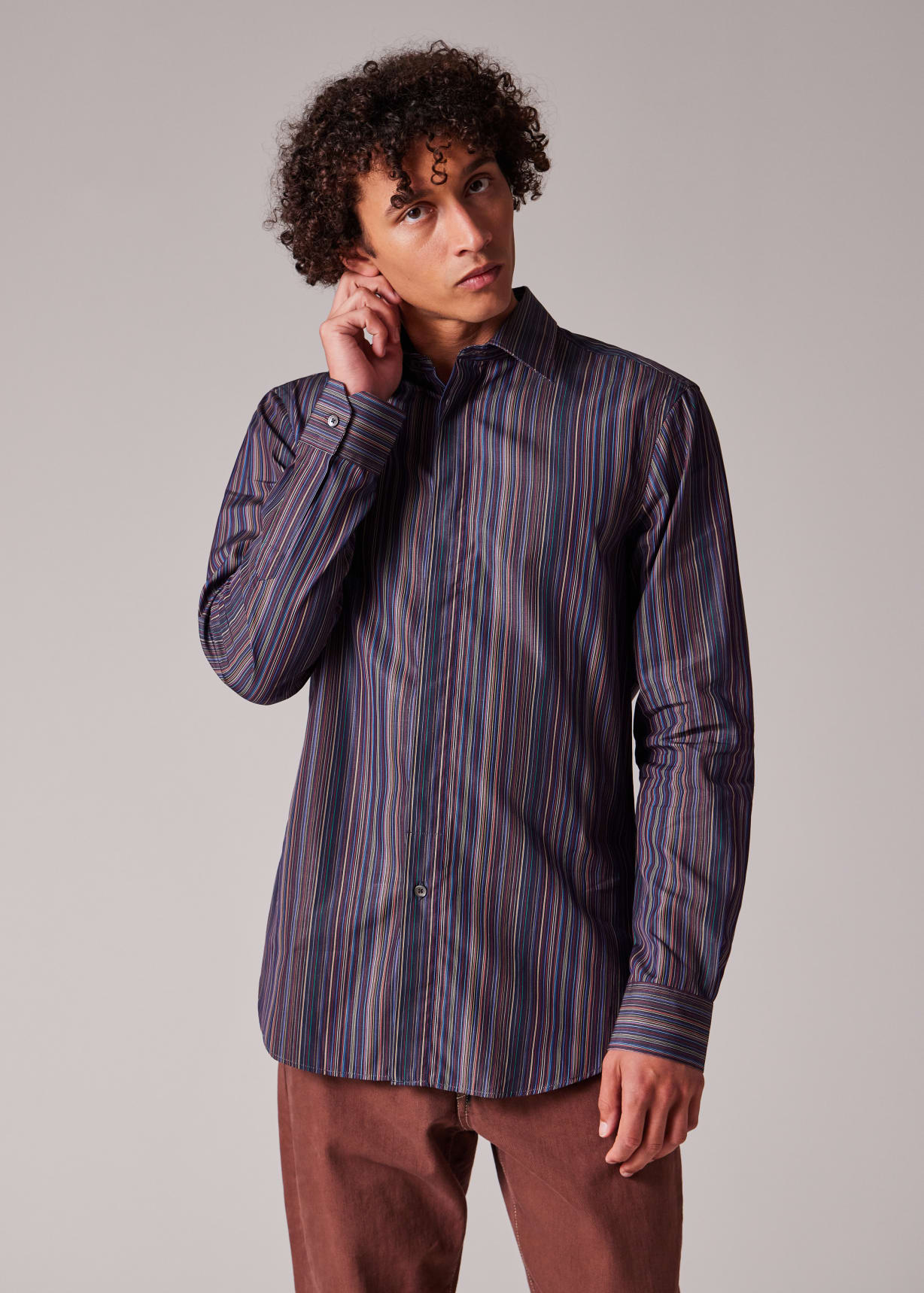 Men's Slim-Fit Navy 'Signature Stripe' Fly Front Shirt