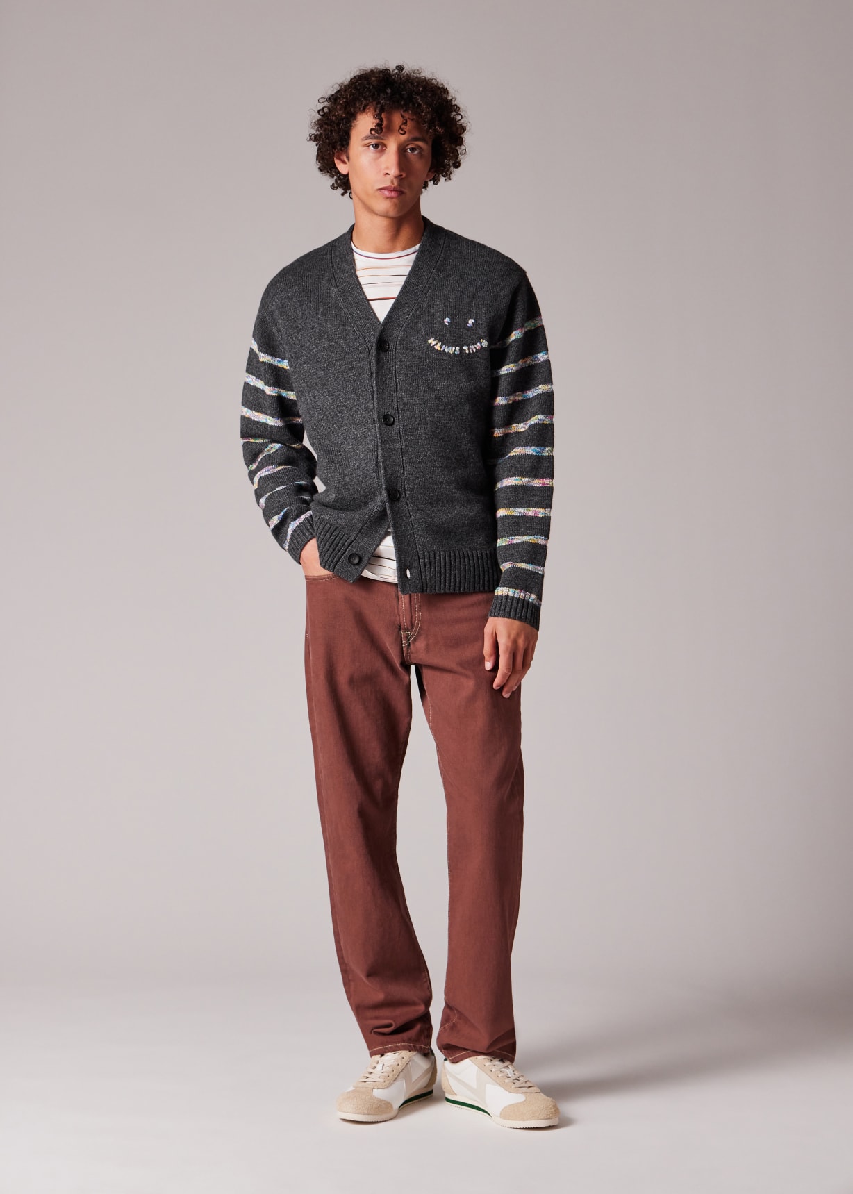 Men's Charcoal 'Happy' Multi-Marl Stripe Cardigan