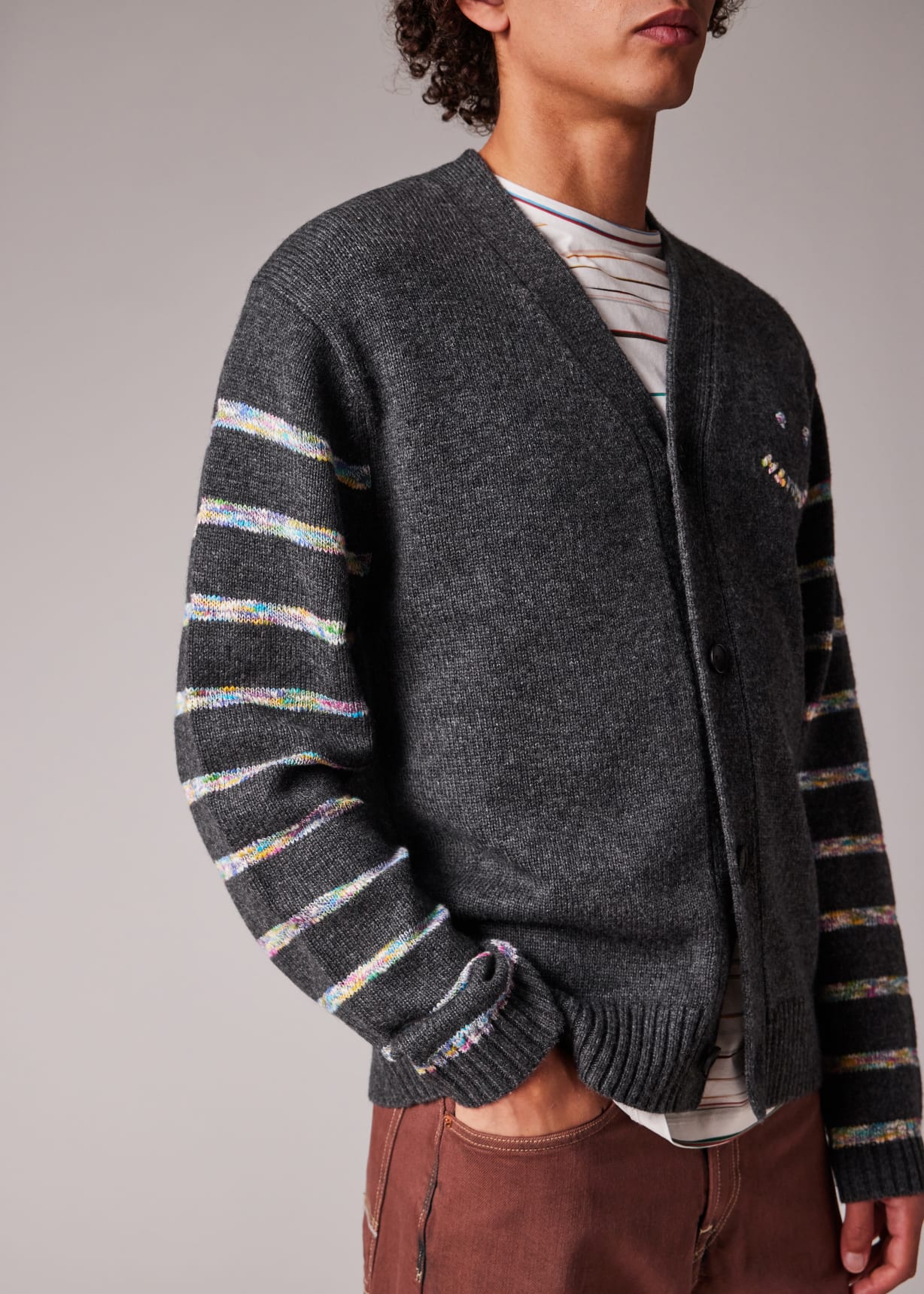 Men's Charcoal 'Happy' Multi-Marl Stripe Cardigan