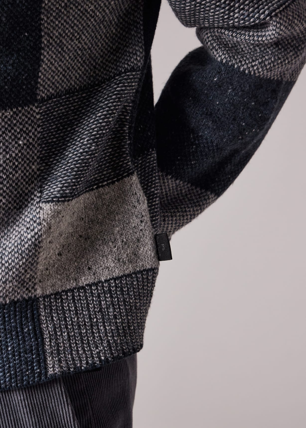 Men's Navy Tonal Patchwork Zip-Through Cardigan