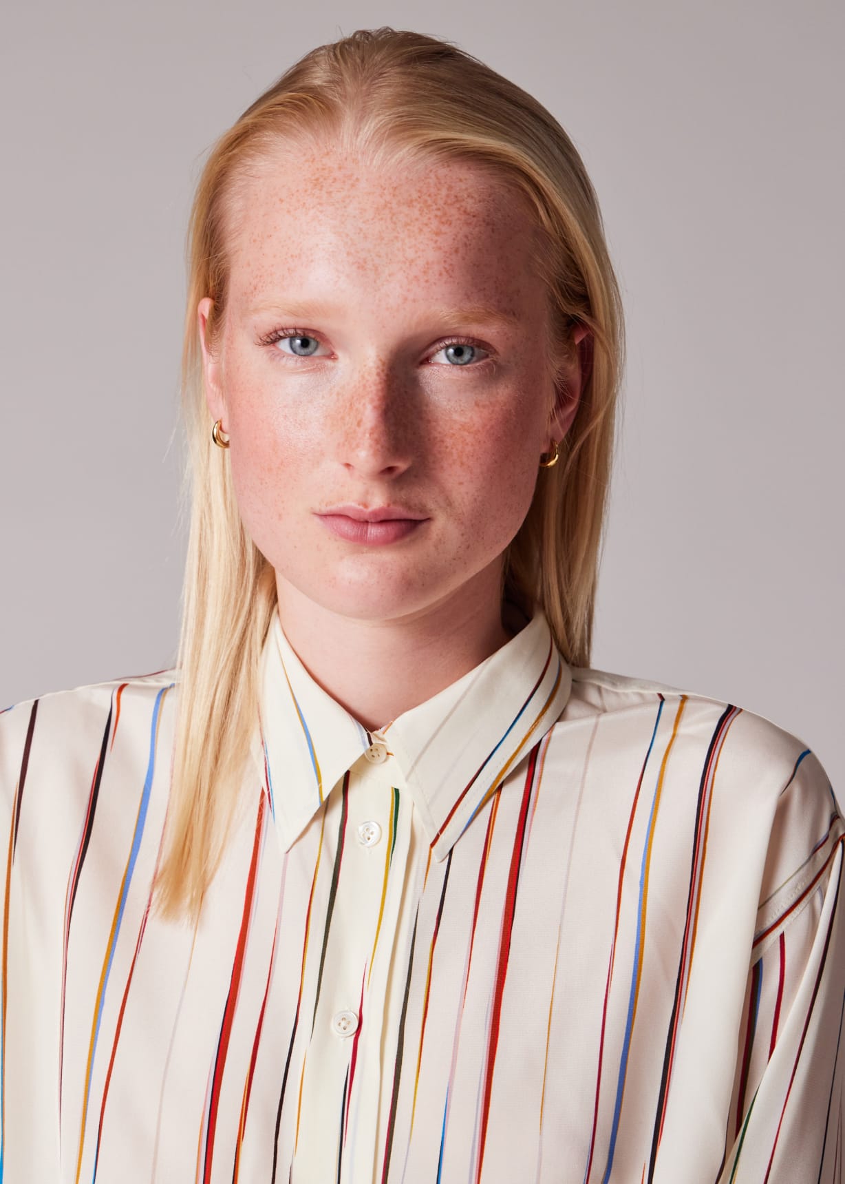 Women's Cream 'Signature Stripe' Pinstripe Silk Shirt