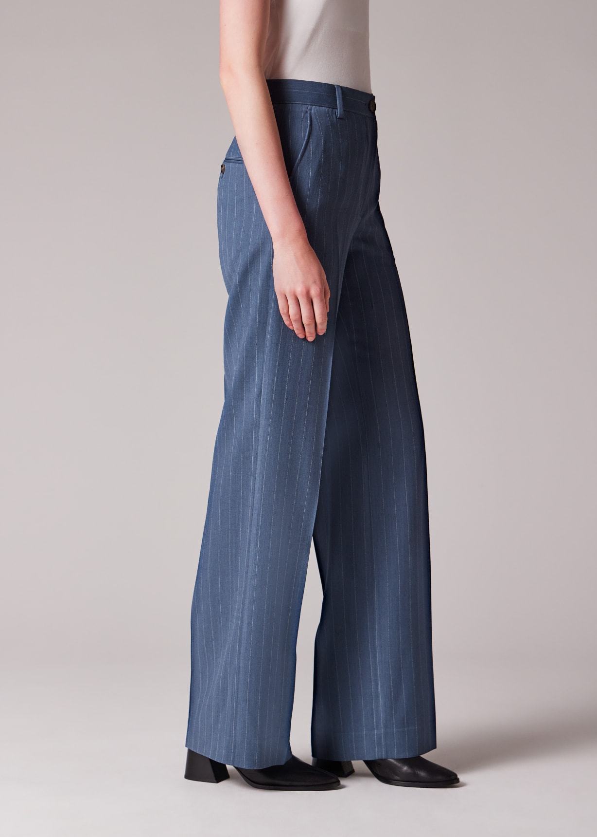 Women's Slate Blue Unlined Pinstripe Three-Piece Suit