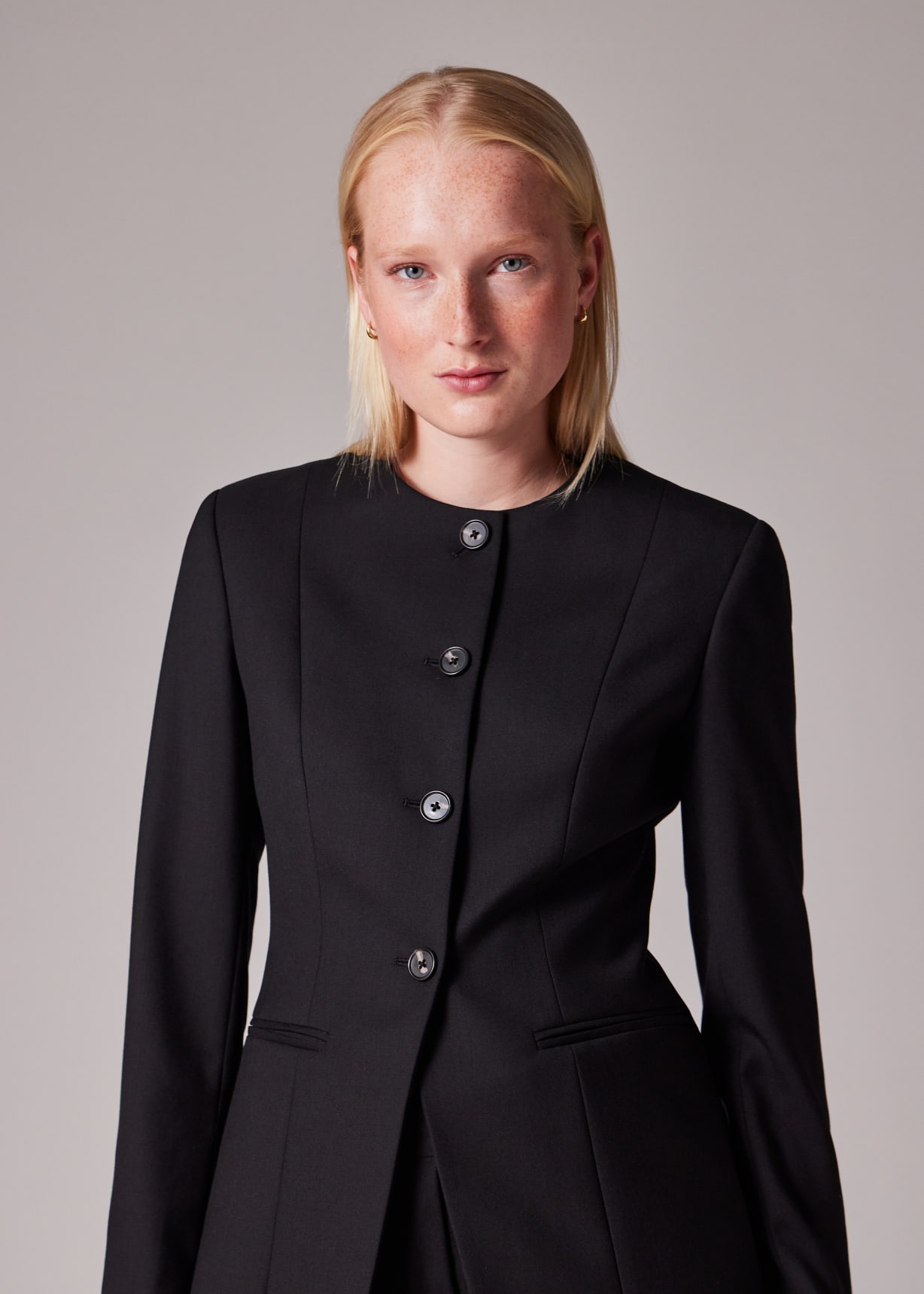 Women's A Suit To Travel In - Black Collarless Jacket Suit