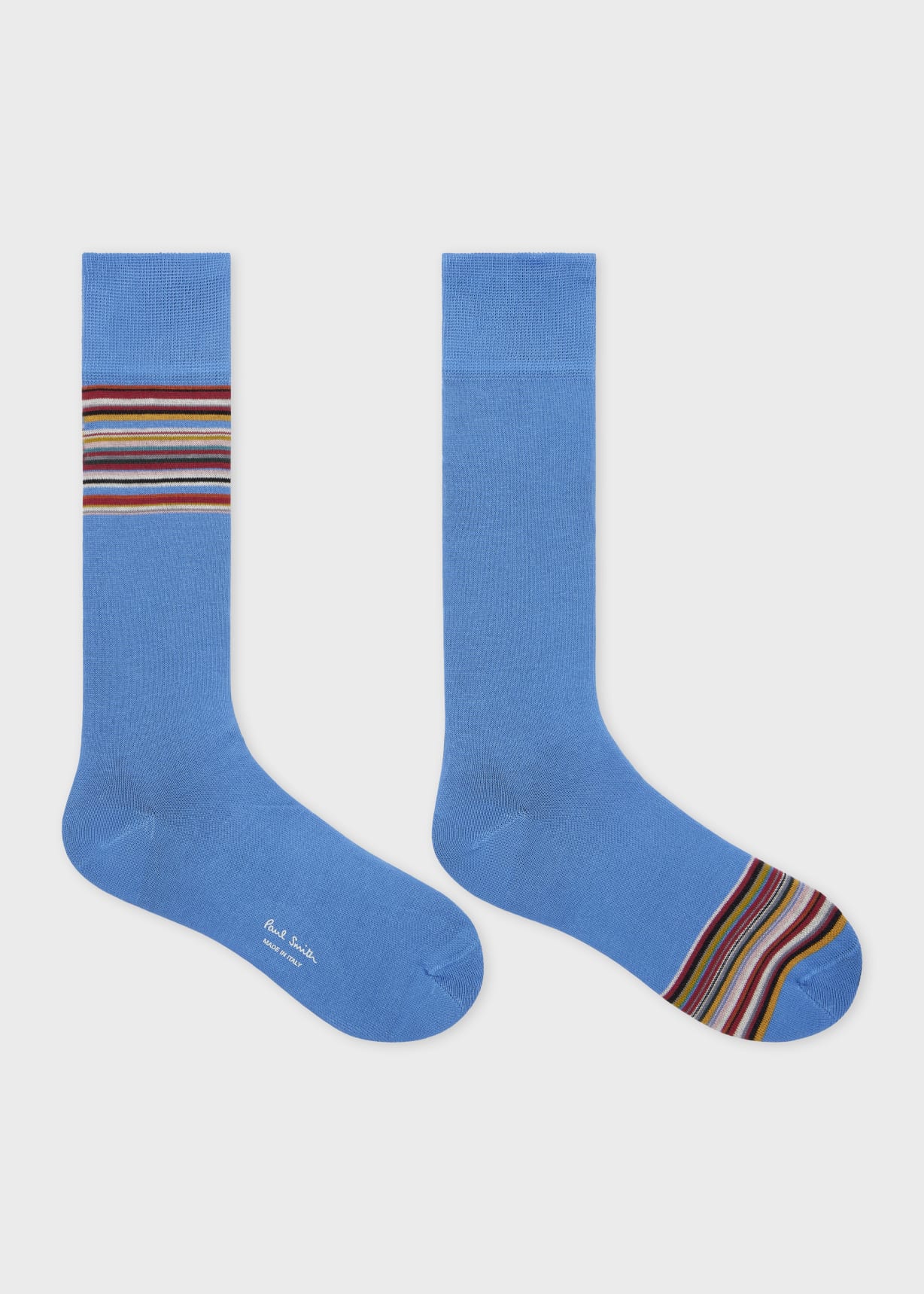 Light Blue Cotton-Blend 'Signature Stripe' Socks